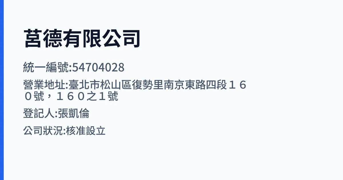 莒德有限公司 - 統編 54704028(臺北市) 公司登記資料與營業項目詳細圖表
