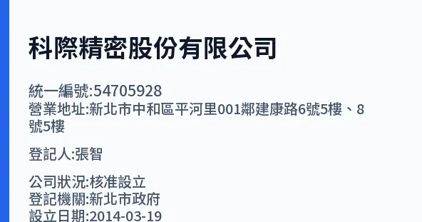 科際精密股份有限公司的照片-統編 54705928(新北市) 公司登記資料與營業項目詳細圖表