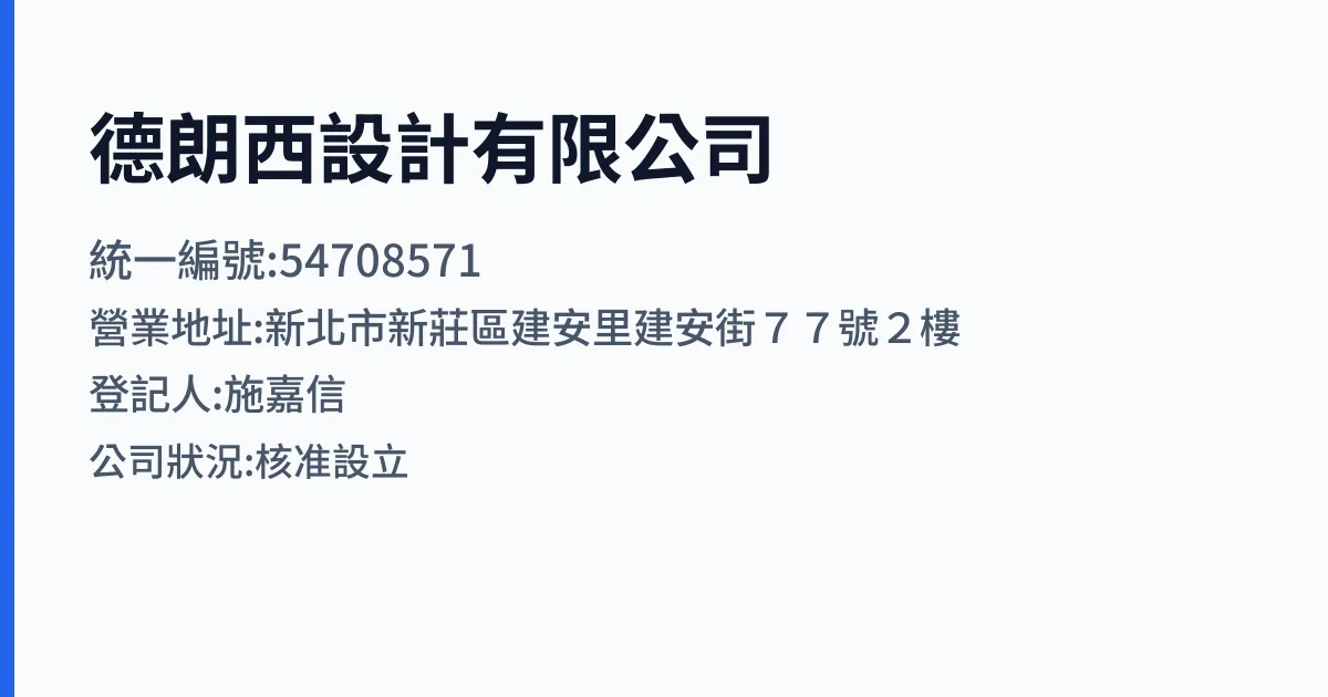 德朗西設計有限公司 - 統編 54708571(新北市) 公司登記資料與營業項目詳細圖表