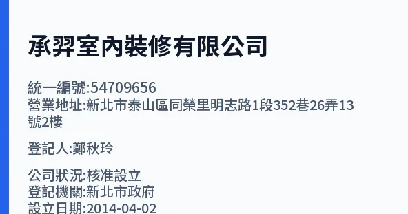 承羿室內裝修有限公司的照片-統編 54709656(新北市) 公司登記資料與營業項目詳細圖表