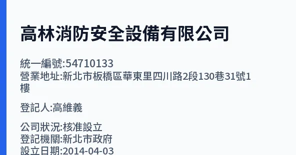 高林消防安全設備有限公司的照片-統編 54710133(新北市) 公司登記資料與營業項目詳細圖表