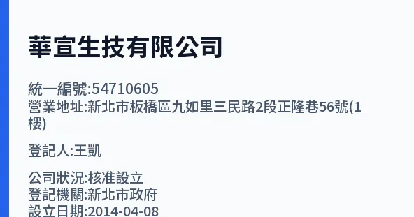 華宣生技有限公司的照片-統編 54710605(新北市) 公司登記資料與營業項目詳細圖表