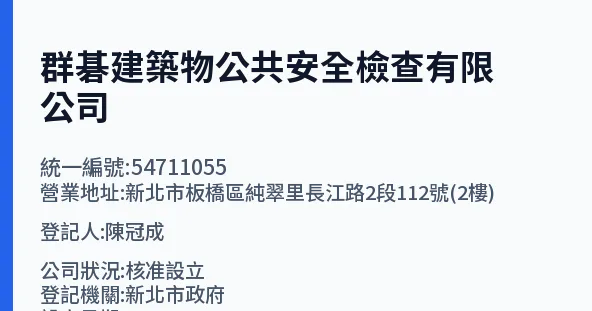 群碁建築物公共安全檢查有限公司的照片-統編 54711055(新北市) 公司登記資料與營業項目詳細圖表