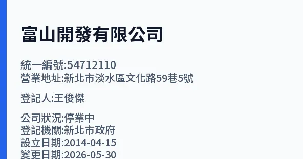 富山開發有限公司的照片-統編 54712110(新北市) 公司登記資料與營業項目詳細圖表