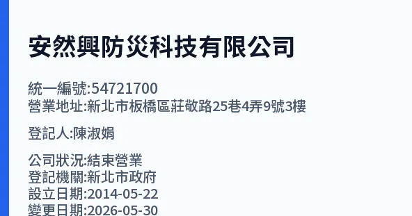 安然興防災科技有限公司的照片-統編 54721700(新北市) 公司登記資料與營業項目詳細圖表
