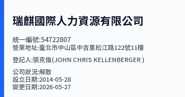 瑞麒國際人力資源有限公司的照片-統編 54722807(臺北市) 公司登記資料與營業項目詳細圖表