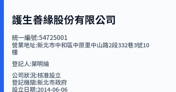 護生善緣股份有限公司的照片-統編 54725001(新北市) 公司登記資料與營業項目詳細圖表