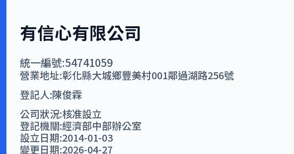 有信心有限公司的照片-統編 54741059(彰化縣) 公司登記資料與營業項目詳細圖表