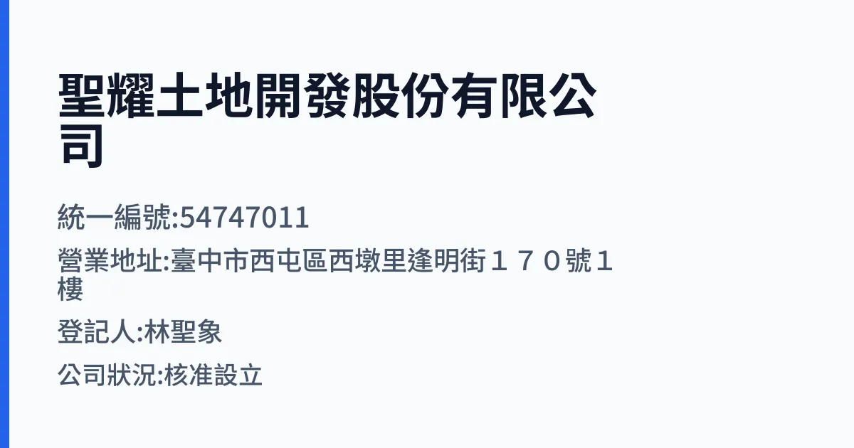聖耀土地開發股份有限公司 - 統編 54747011(臺中市) 公司登記資料與營業項目詳細圖表
