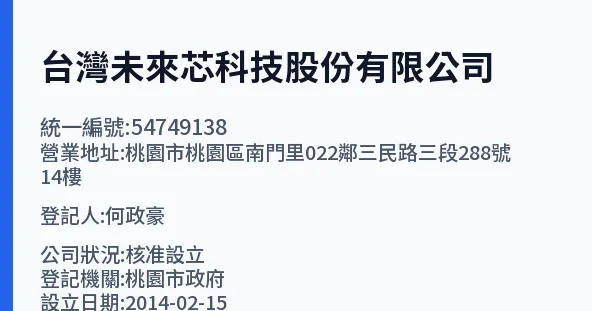 台灣未來芯科技股份有限公司的照片-統編 54749138(桃園市) 公司登記資料與營業項目詳細圖表