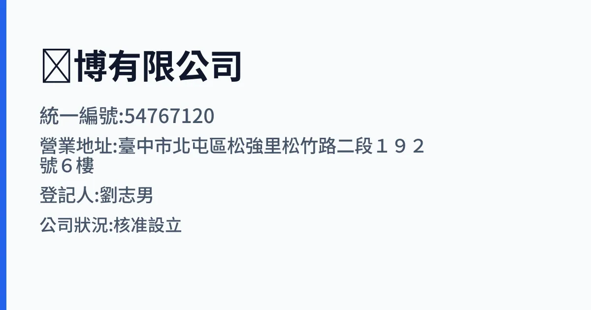 硏博有限公司 - 統編 54767120(臺中市) 公司登記資料與營業項目詳細圖表