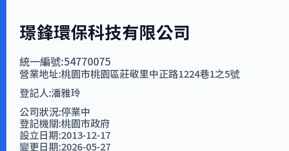 璟鋒環保科技有限公司的照片-統編 54770075(桃園市) 公司登記資料與營業項目詳細圖表