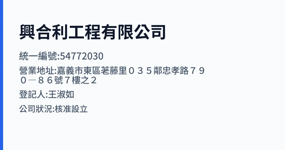 興合利工程有限公司 - 統編 54772030(嘉義市) 公司登記資料與營業項目詳細圖表