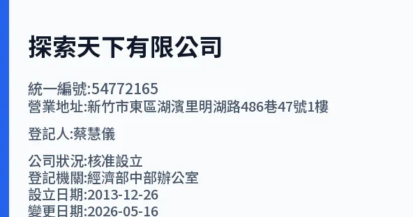 探索天下有限公司的照片-統編 54772165(新竹市) 公司登記資料與營業項目詳細圖表
