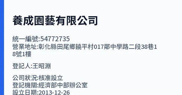 養成園藝有限公司的照片-統編 54772735(彰化縣) 公司登記資料與營業項目詳細圖表