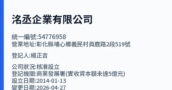 洺丞企業有限公司的照片-統編 54776958(彰化縣) 公司登記資料與營業項目詳細圖表