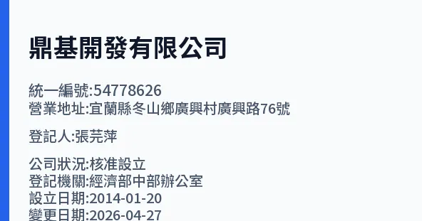 鼎基開發有限公司的照片-統編 54778626(宜蘭縣) 公司登記資料與營業項目詳細圖表