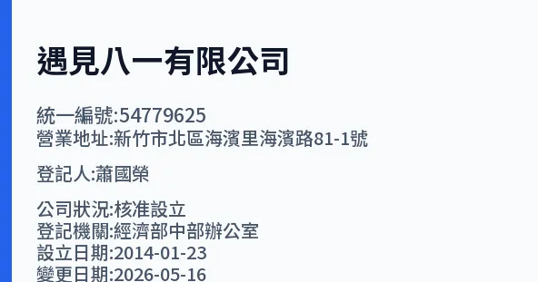 遇見八一有限公司的照片-統編 54779625(新竹市) 公司登記資料與營業項目詳細圖表