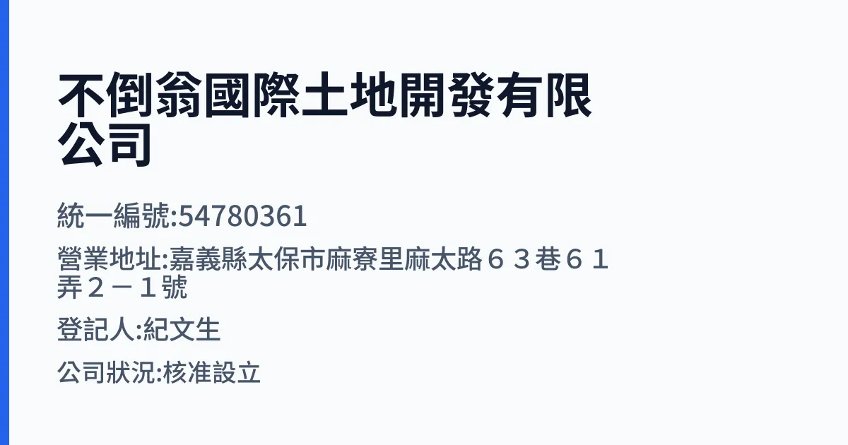 不倒翁國際土地開發有限公司 - 統編 54780361(嘉義縣) 公司登記資料與營業項目詳細圖表