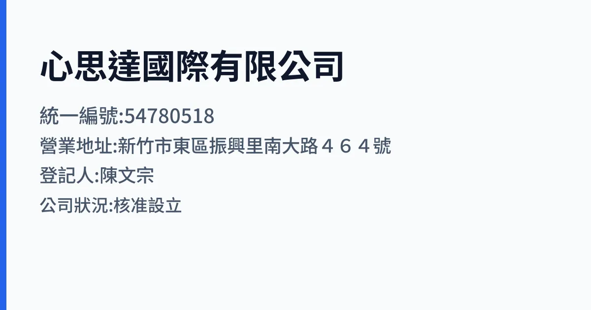 心思達國際有限公司 - 統編 54780518(新竹市) 公司登記資料與營業項目詳細圖表