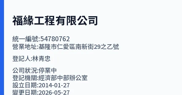 福緣工程有限公司的照片-統編 54780762(基隆市) 公司登記資料與營業項目詳細圖表