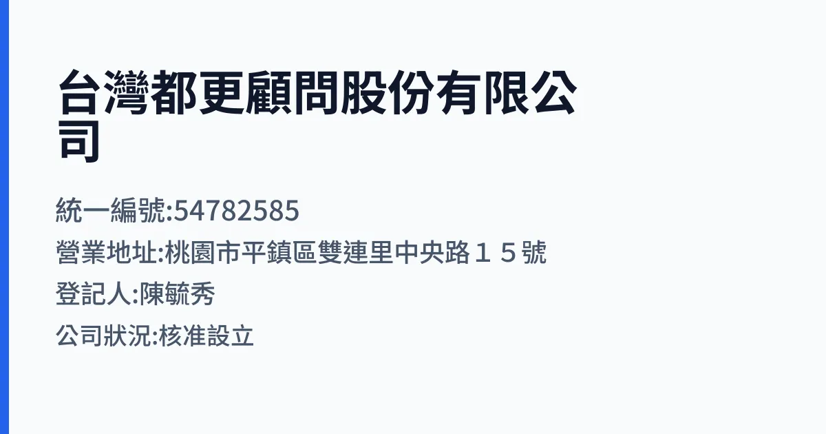 台灣都更顧問股份有限公司 - 統編 54782585(桃園市) 公司登記資料與營業項目詳細圖表