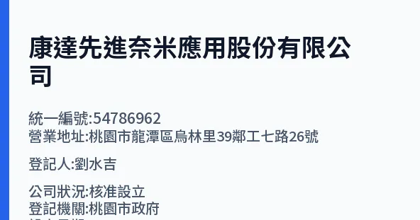 康達先進奈米應用股份有限公司的照片-統編 54786962(桃園市) 公司登記資料與營業項目詳細圖表