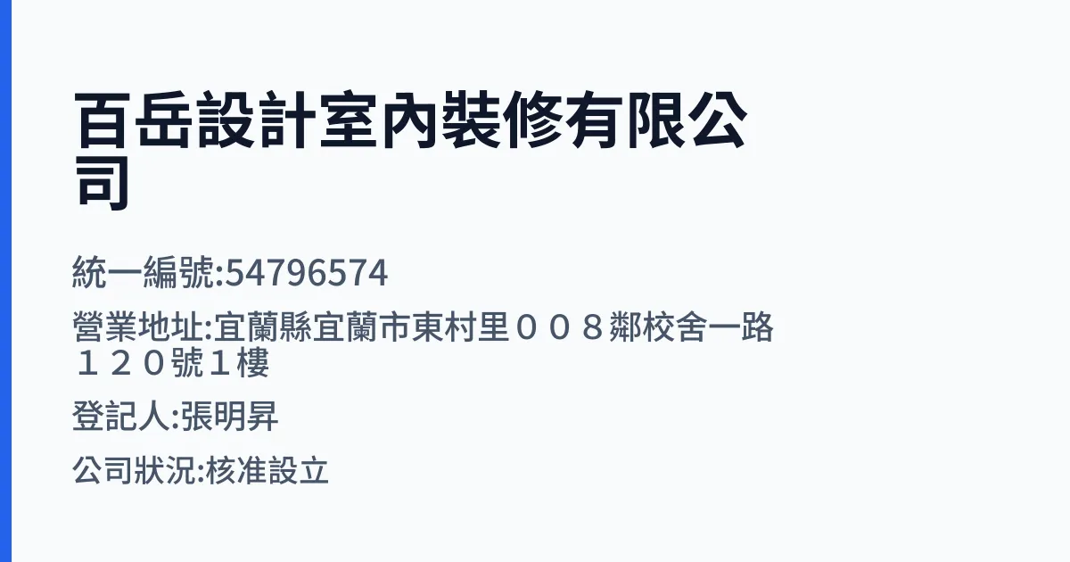 百岳設計室內裝修有限公司 - 統編 54796574(宜蘭縣) 公司登記資料與營業項目詳細圖表
