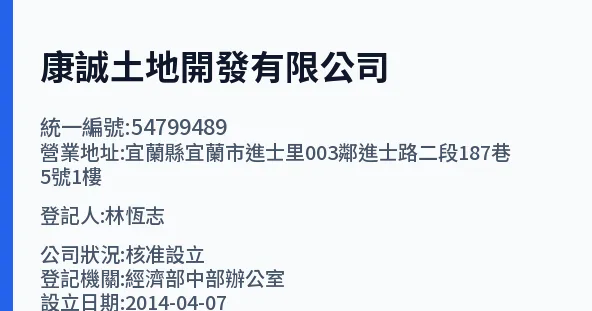 康誠土地開發有限公司的照片-統編 54799489(宜蘭縣) 公司登記資料與營業項目詳細圖表