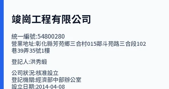 竣崗工程有限公司的照片-統編 54800280(彰化縣) 公司登記資料與營業項目詳細圖表