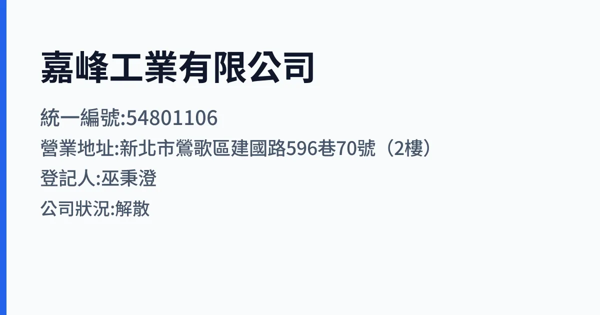 嘉峰工業有限公司 - 統編 54801106(新北市) 公司登記資料與營業項目詳細圖表