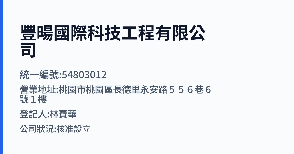 豐暘國際科技工程有限公司 - 統編 54803012(桃園市) 公司登記資料與營業項目詳細圖表