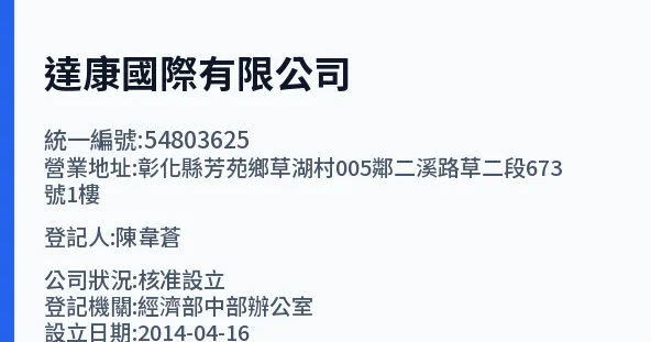 達康國際有限公司的照片-統編 54803625(彰化縣) 公司登記資料與營業項目詳細圖表
