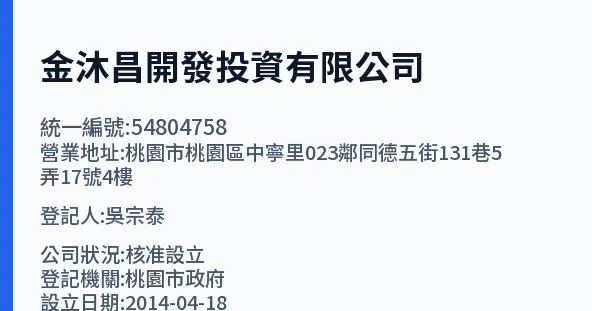 金沐昌開發投資有限公司的照片-統編 54804758(桃園市) 公司登記資料與營業項目詳細圖表
