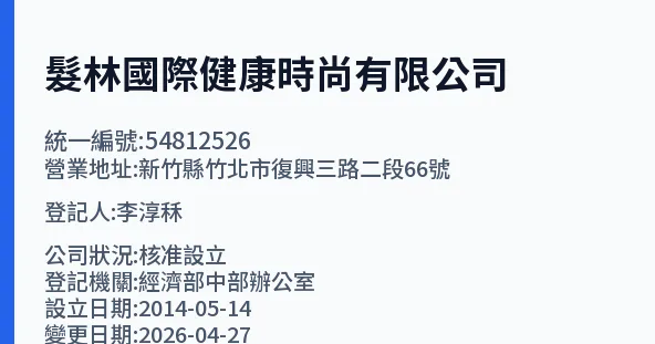髮林國際健康時尚有限公司的照片-統編 54812526(新竹縣) 公司登記資料與營業項目詳細圖表