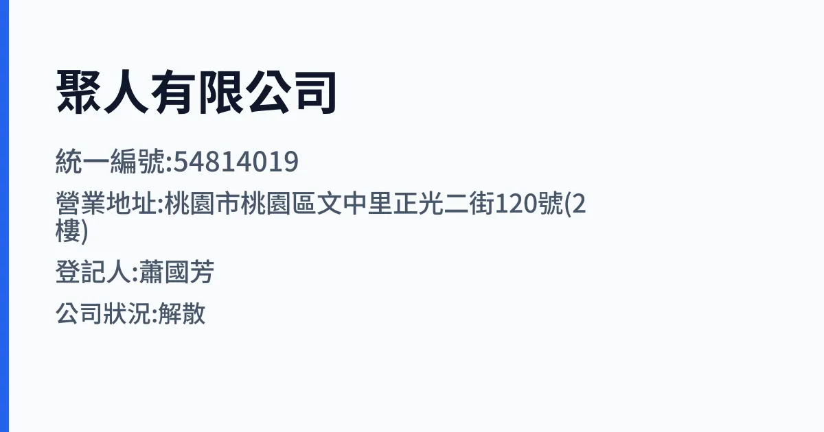 聚人有限公司 - 統編 54814019(桃園市) 公司登記資料與營業項目詳細圖表