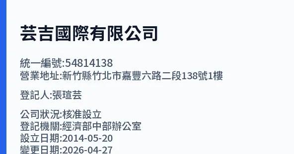 芸吉國際有限公司的照片-統編 54814138(新竹縣) 公司登記資料與營業項目詳細圖表