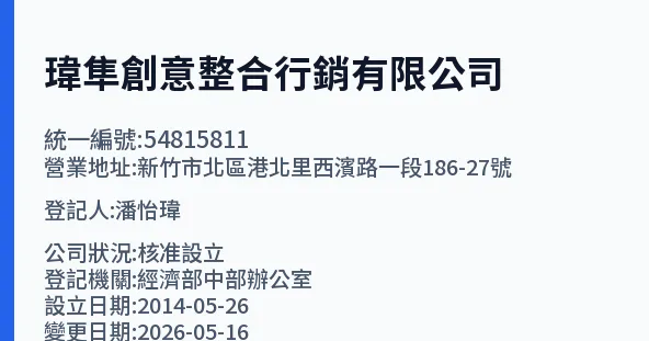 瑋隼創意整合行銷有限公司的照片-統編 54815811(新竹市) 公司登記資料與營業項目詳細圖表