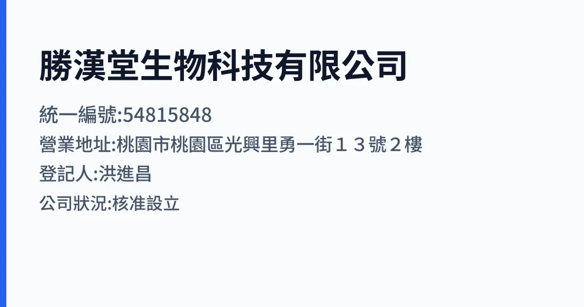 勝漢堂生物科技有限公司 - 統編 54815848(桃園市) 公司登記資料與營業項目詳細圖表