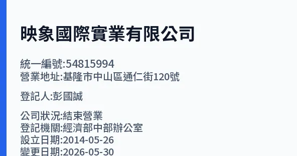 映象國際實業有限公司的照片-統編 54815994(基隆市) 公司登記資料與營業項目詳細圖表