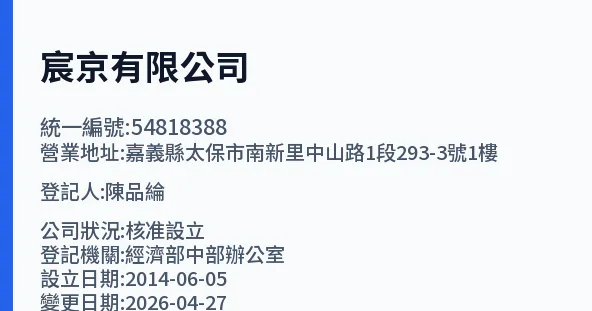 宸京有限公司的照片-統編 54818388(嘉義縣) 公司登記資料與營業項目詳細圖表