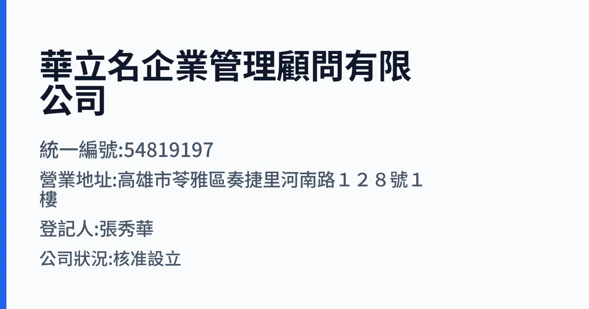 華立名企業管理顧問有限公司 - 統編 54819197（高雄市） 公司登記資料與營業項目詳細圖表