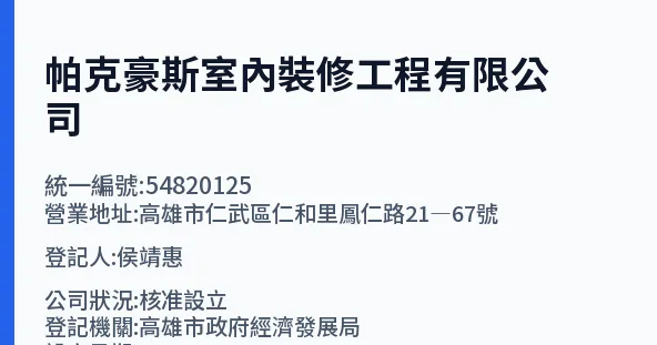 帕克豪斯室內裝修工程有限公司的照片-統編 54820125(高雄市) 公司登記資料與營業項目詳細圖表