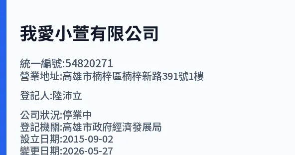 我愛小萱有限公司的照片-統編 54820271(高雄市) 公司登記資料與營業項目詳細圖表