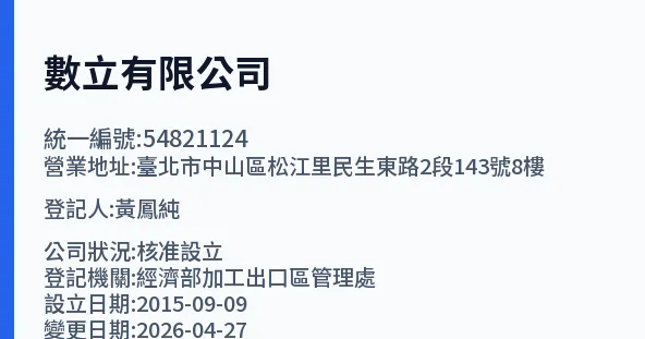 數立有限公司的照片-統編 54821124(臺北市) 公司登記資料與營業項目詳細圖表