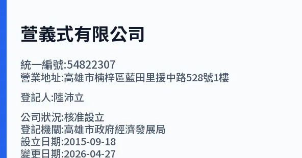萱義式有限公司的照片-統編 54822307(高雄市) 公司登記資料與營業項目詳細圖表