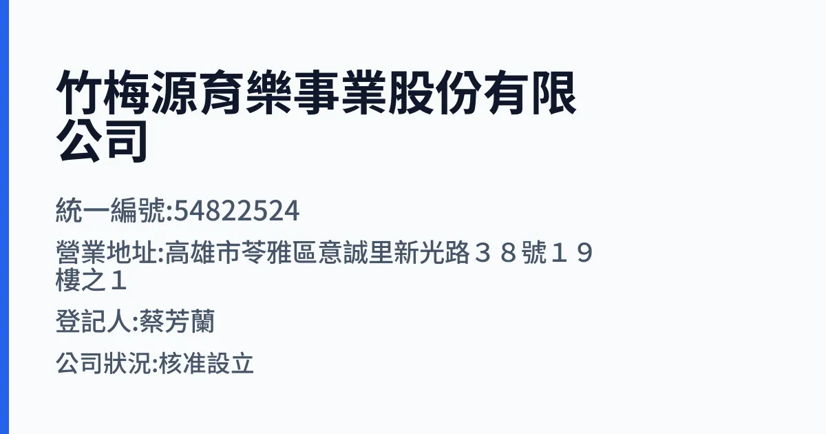 竹梅源育樂事業股份有限公司 - 統編 54822524(高雄市) 公司登記資料與營業項目詳細圖表
