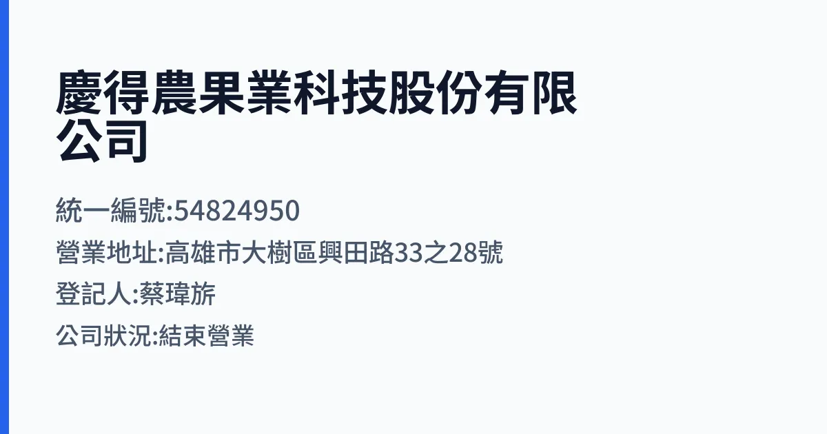 慶得農果業科技股份有限公司 - 統編 54824950（高雄市） 公司登記資料與營業項目詳細圖表