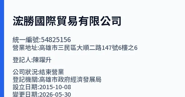 浤勝國際貿易有限公司的照片-統編 54825156(高雄市) 公司登記資料與營業項目詳細圖表