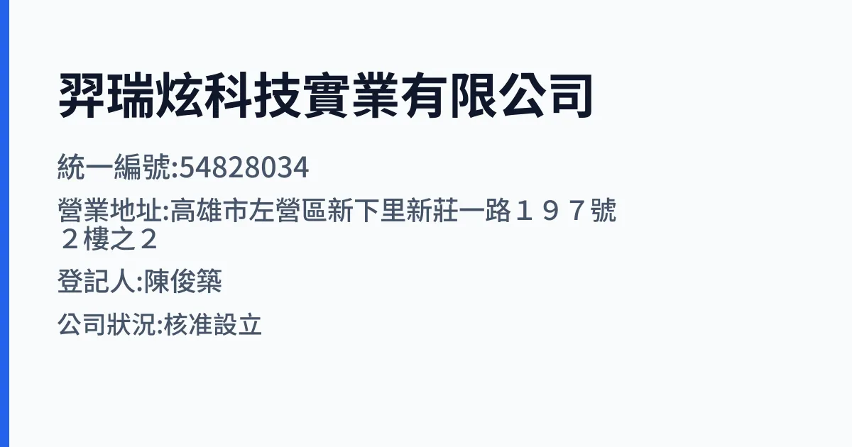 羿瑞炫科技實業有限公司 - 統編 54828034(高雄市) 公司登記資料與營業項目詳細圖表